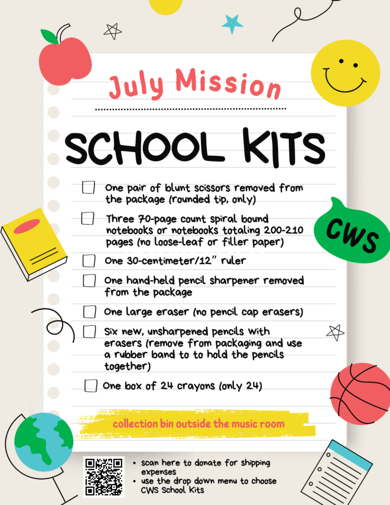July/August Collection – School Kits for Church World Service – The ...
