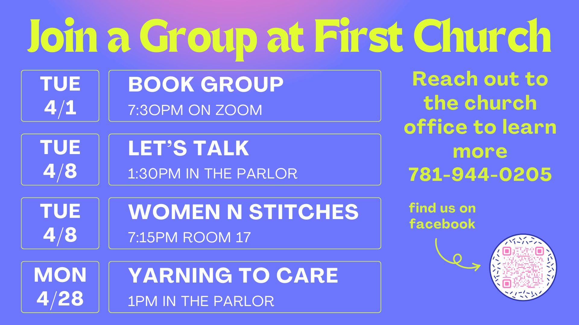 Join a Group in April – The First Congregational Church of Reading