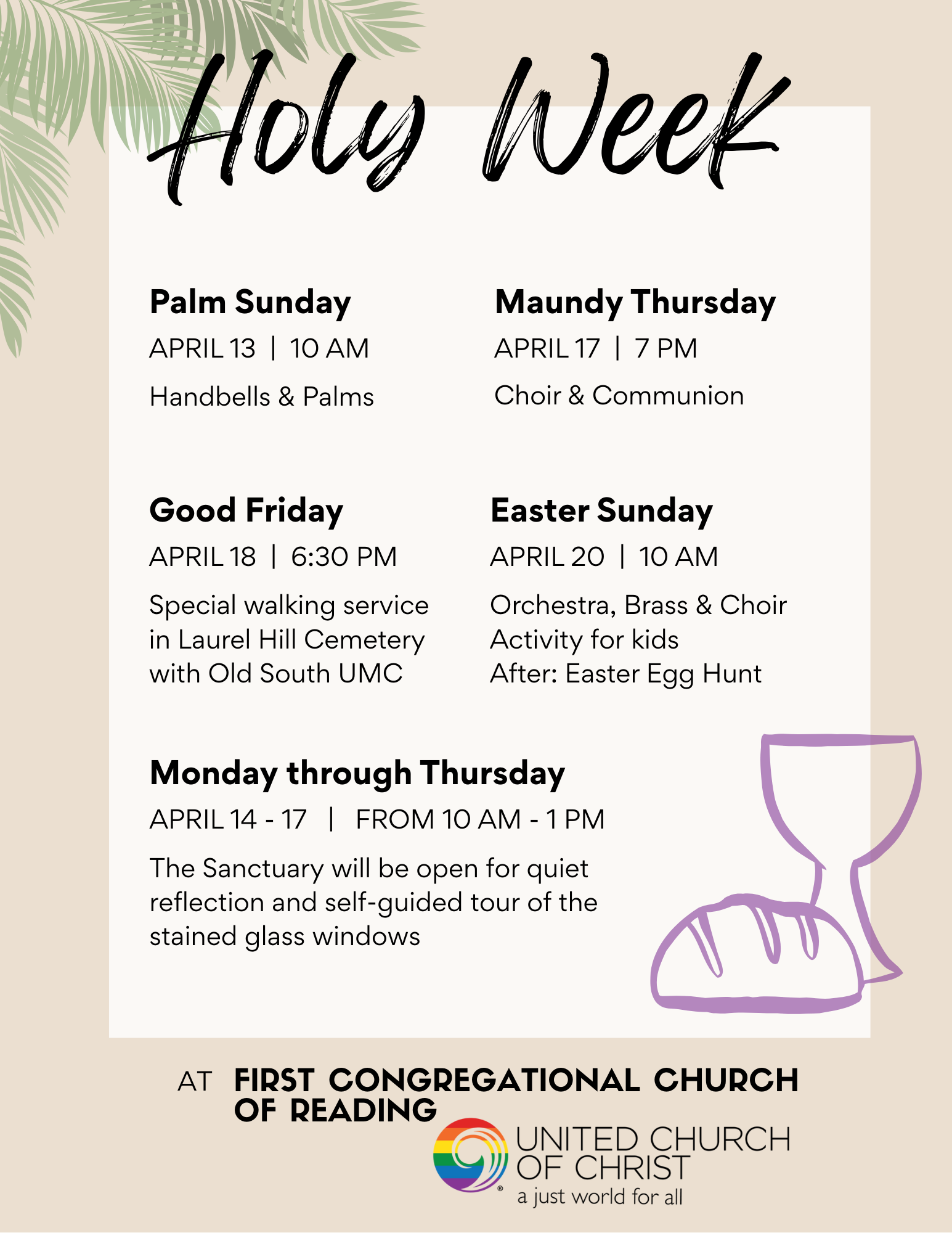 Holy Week Schedule – The First Congregational Church of Reading