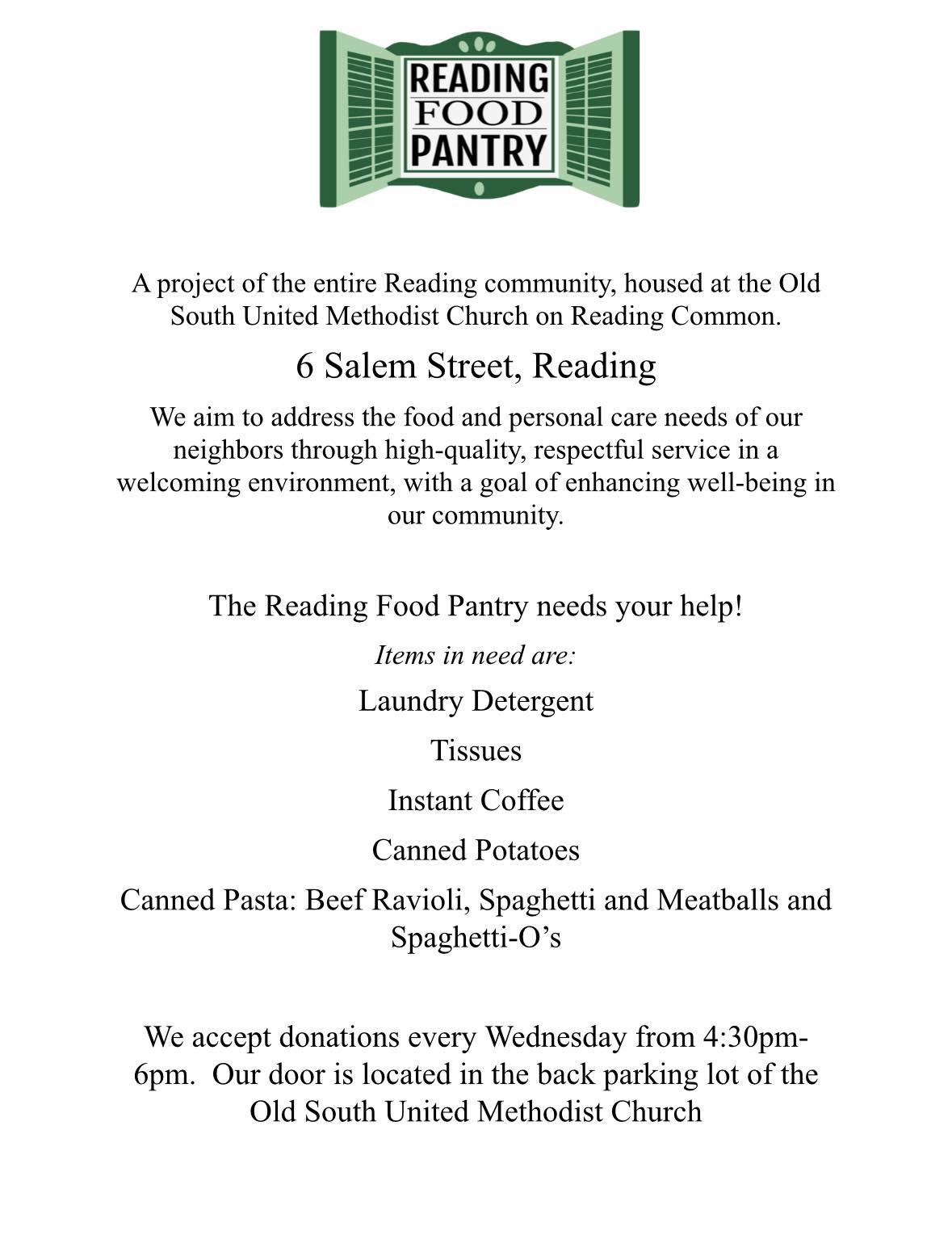 Food Pantry – October Needs – The First Congregational Church of Reading